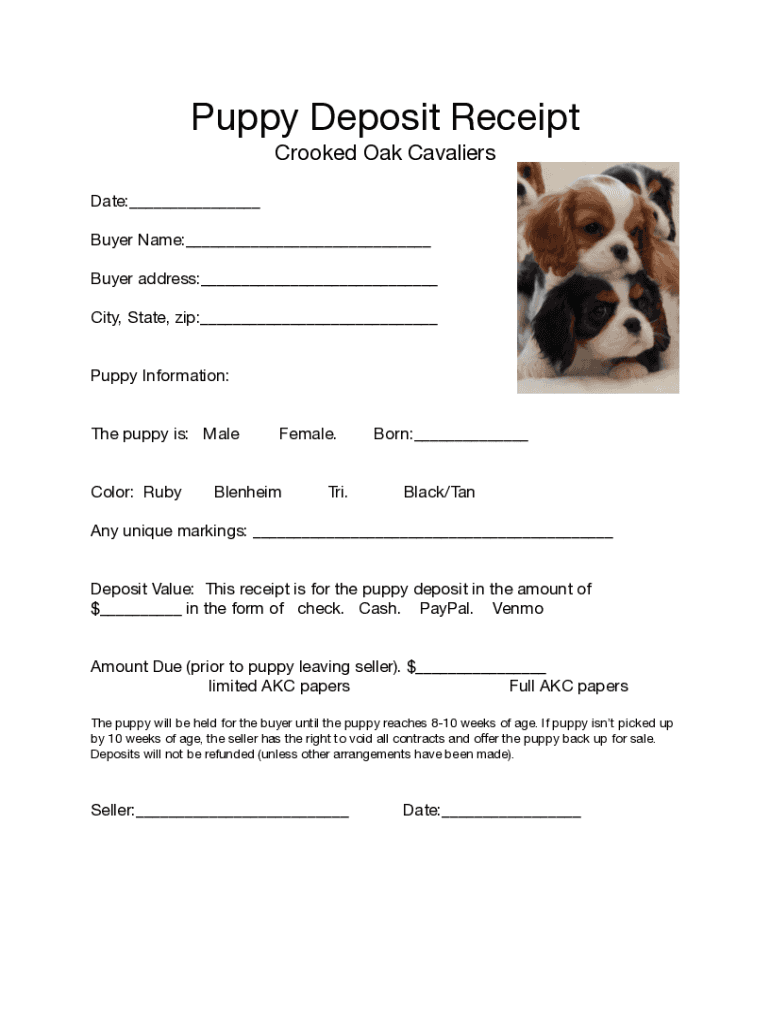 Fillable Online puppy deposit form -1 pdf Fax Email Print - pdfFiller