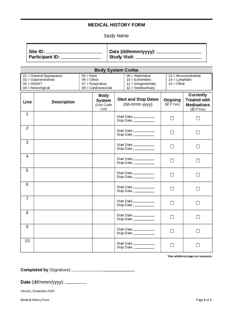 APPENDIX G2. Multi-Site template for Medical History Doc Template | pdfFiller