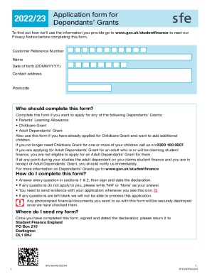 Fillable Online Application form for Dependants Grants - 2022/23 Fax ...