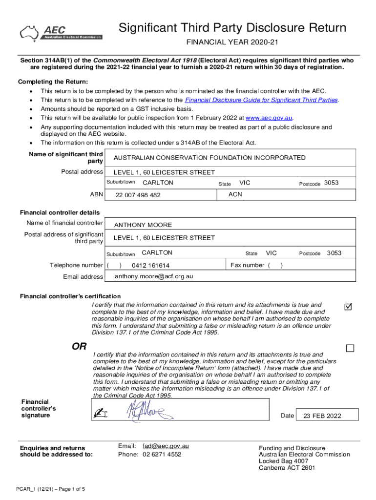 Fillable Online aec.gov.au PartiesandRepresentatives partyRegister of political parties ...