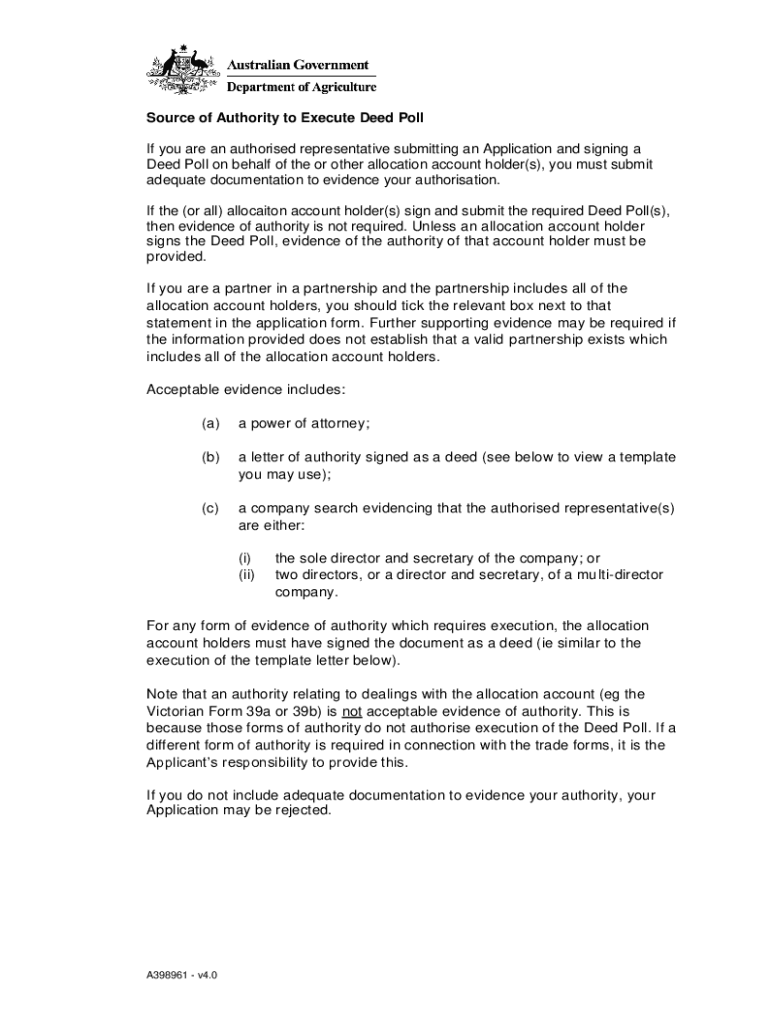 Fillable Online Legalising a deed poll (or other document)Deed Poll ...