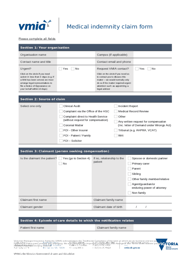 Online Medical Indemnity Claim . Use this ... Doc Template | pdfFiller