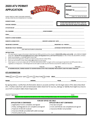 Fillable Online www.georgianbluffs.caATV-Permit-form2020 ATV PERMIT ...