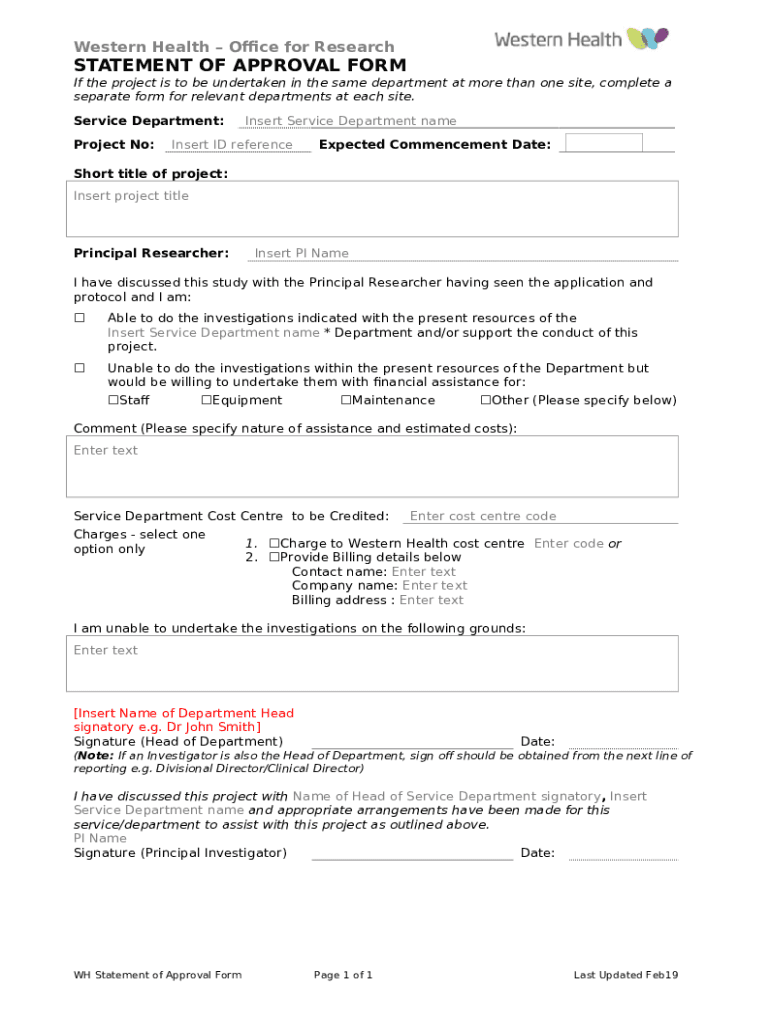 Statement of Approval - Western Health Doc Template | pdfFiller