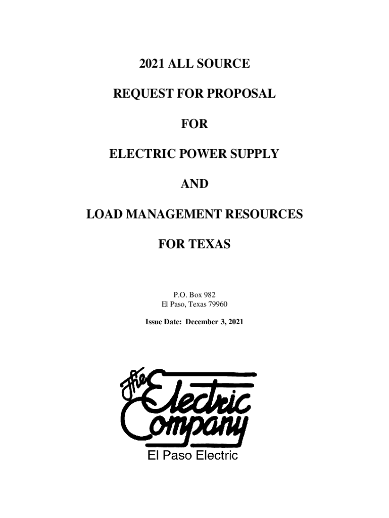 Fillable Online 2021 All Source RFP for Electric Power Supply and Load ...