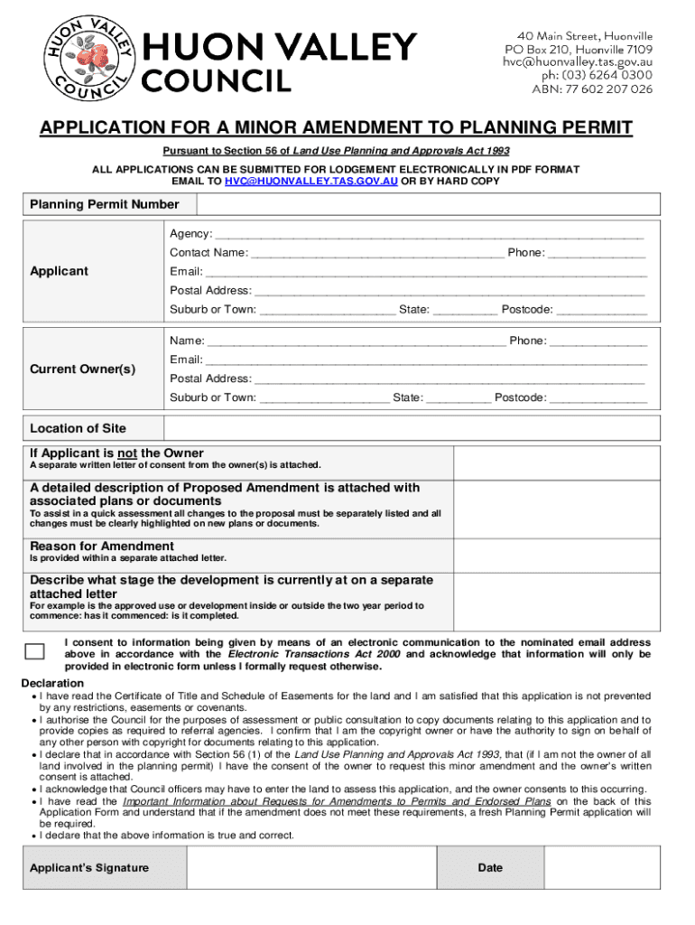 Fillable Online APPLICATION FOR MINOR AMENDMENT TO A PLANNING PERMIT and ... Fax Email Print ...