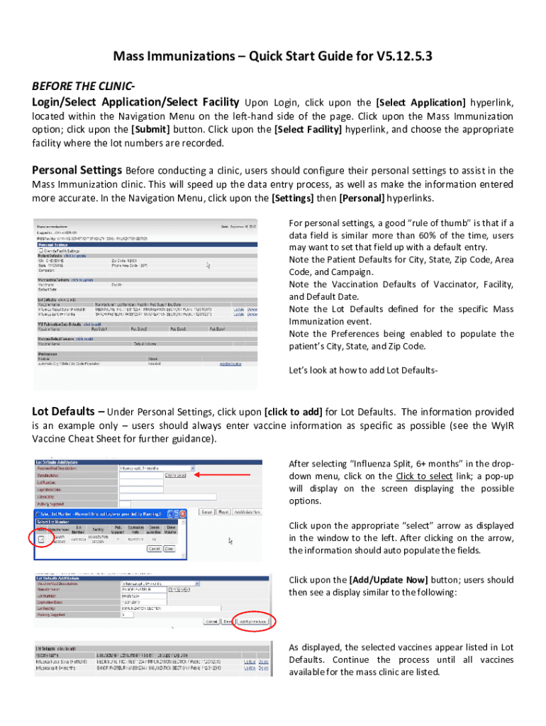 Fillable Online Mass Immunizations Quick Start Guide for V5.12.5.3 Fax ...