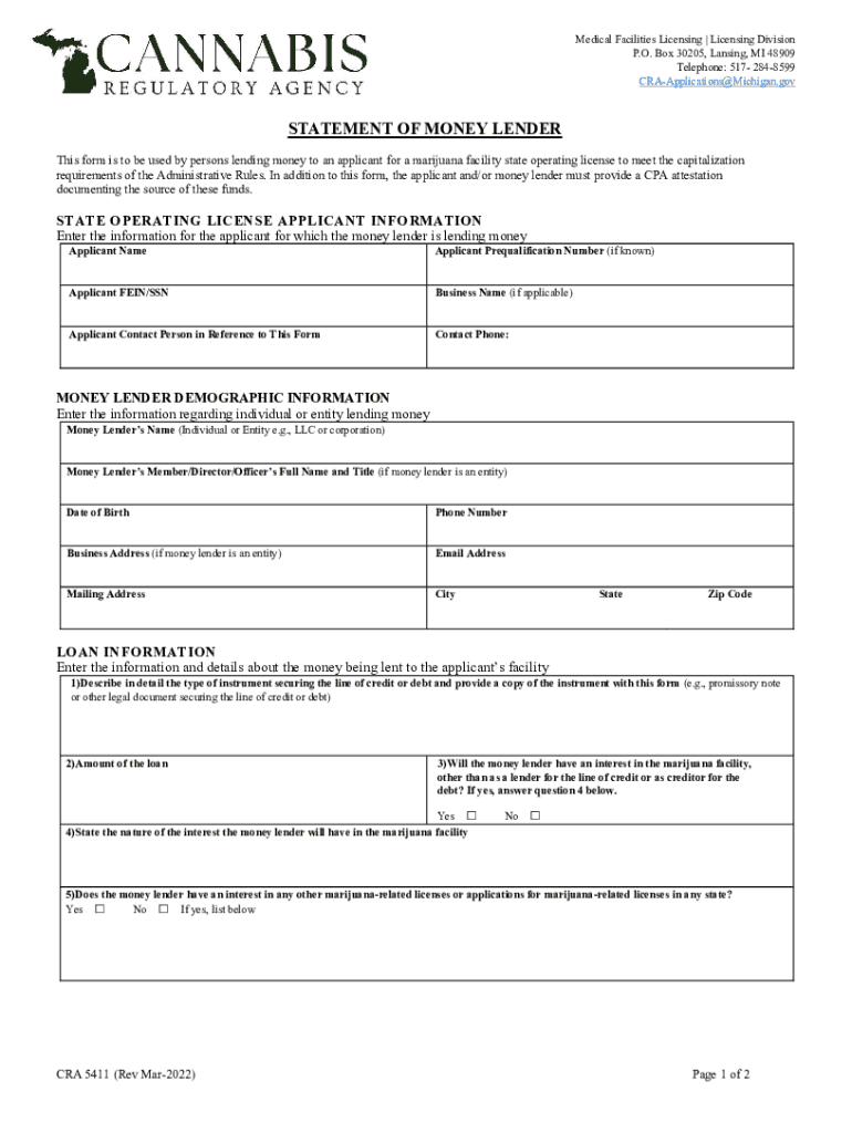 Statement of Money Lender Form: Fill out & sign online | DocHub
