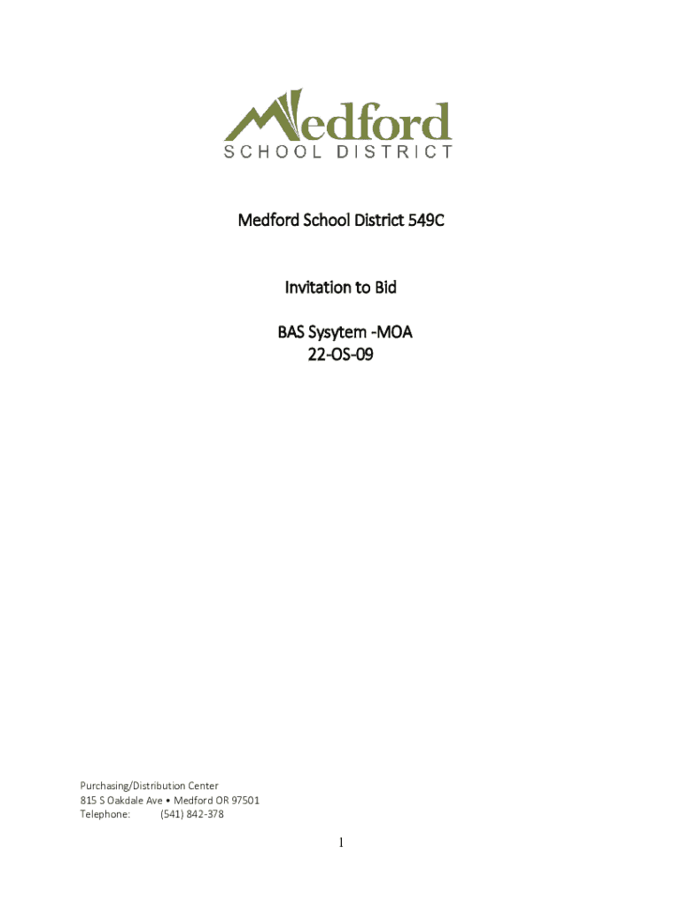 Fillable Online Medford School District 549C Invitation to Bid Fire ...