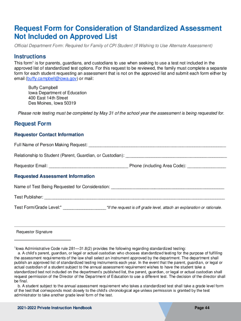 Fillable Online Request Form for Consideration of Standardized Assessment Not ... Fax Email ...