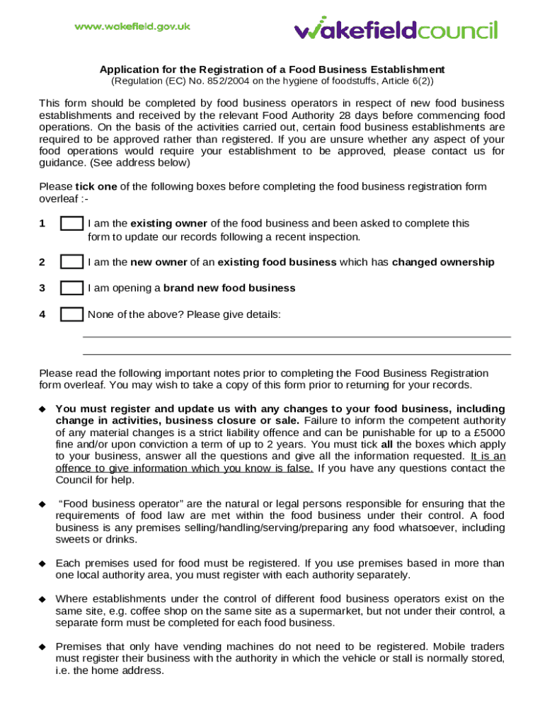 Registration of Food Business Doc Template | pdfFiller