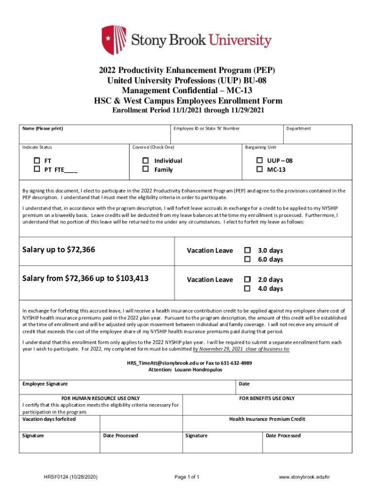 Fillable Online 2022 Productivity Enhancement Program Enrollment Form ...