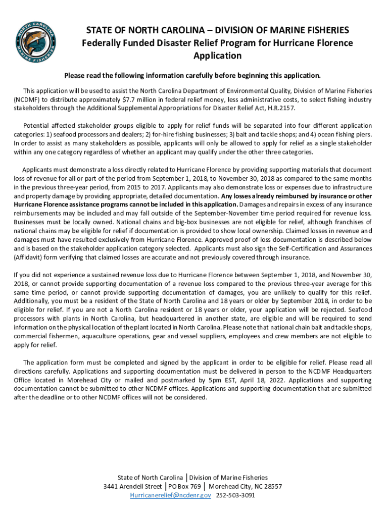 Fillable Online STATE OF NORTH CAROLINA DIVISION OF MARINE FISHERIES ...