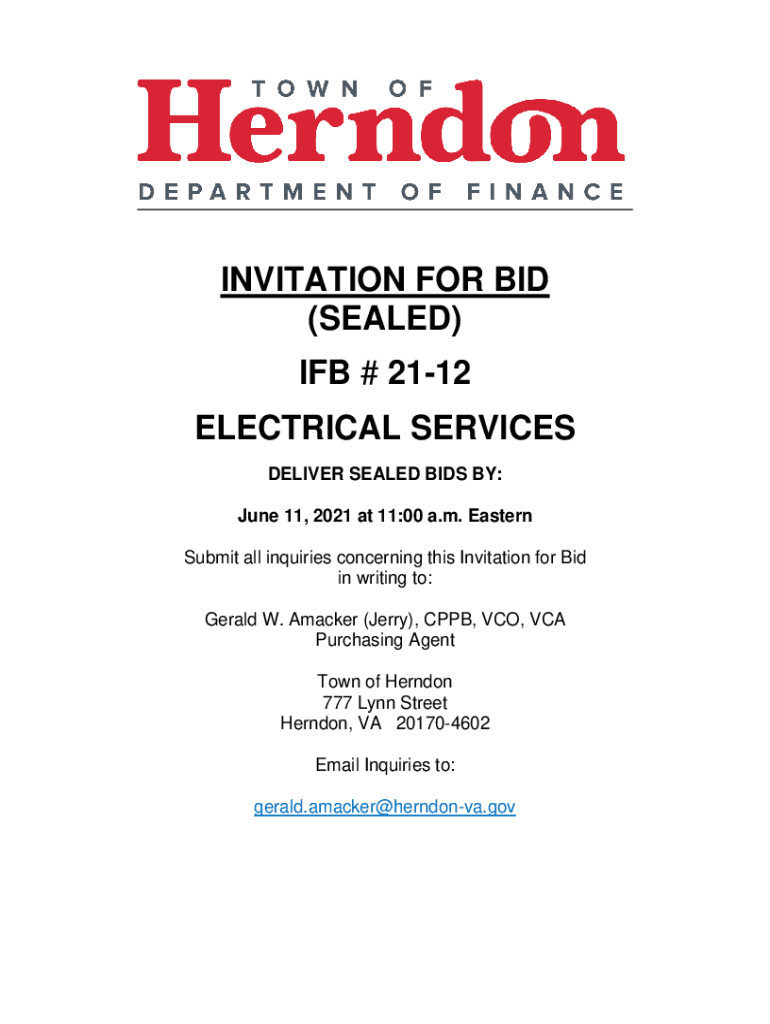Fillable Online INVITATION FOR BID (SEALED) IFB # 21-12 ELECTRICAL ...