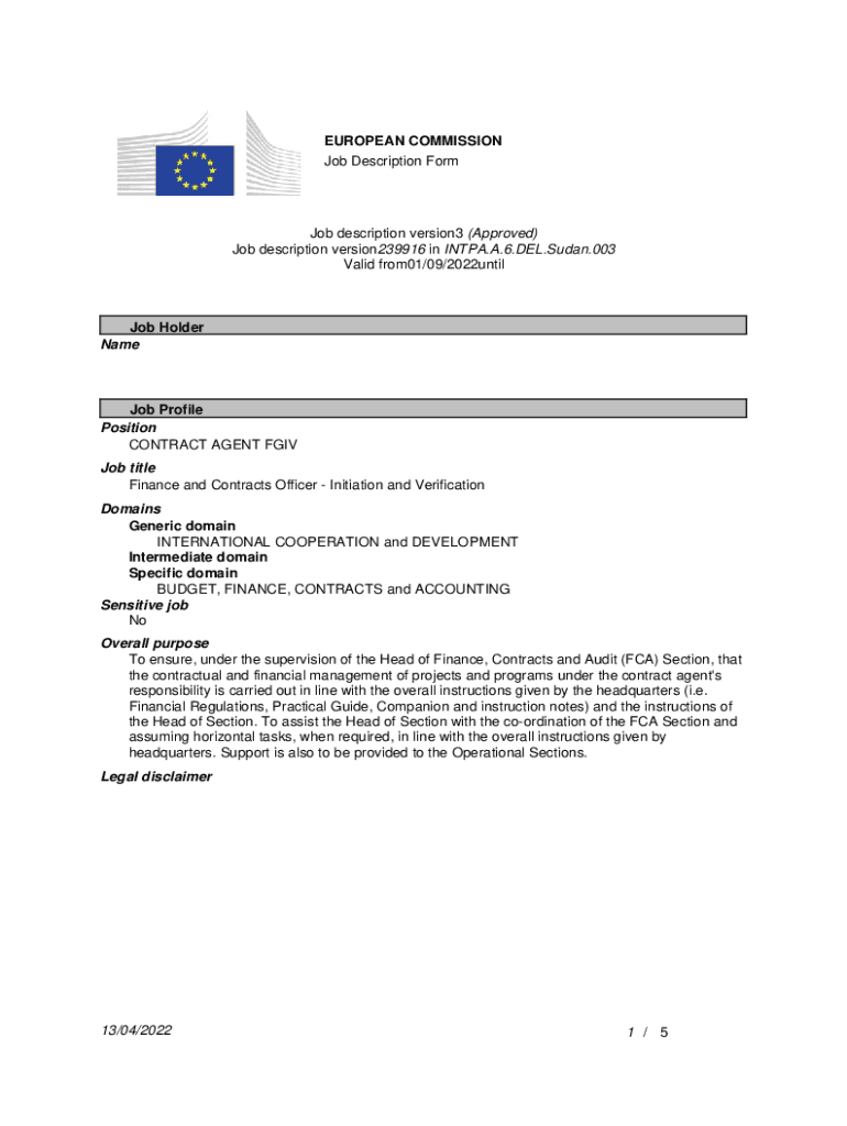 Fillable Online 13/04/2022 1 / 5 EUROPEAN COMMISSION Job Description ...