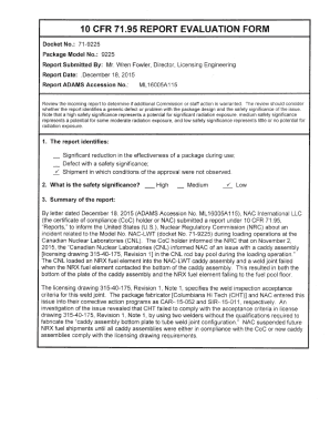 Fillable Online 10 CFR 71.95 Report Evaluation Form - Report Date ...