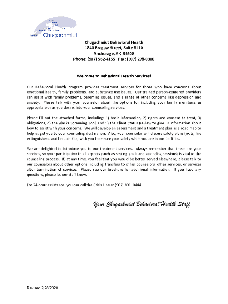 Fillable Online Chugachmiut Inc Chugachmiut Behavioral Health ...