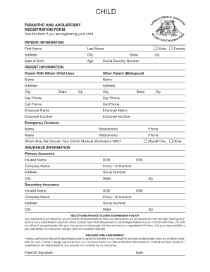 Fillable Online New Patient Registration FormsOregon Kids Pediatric ...