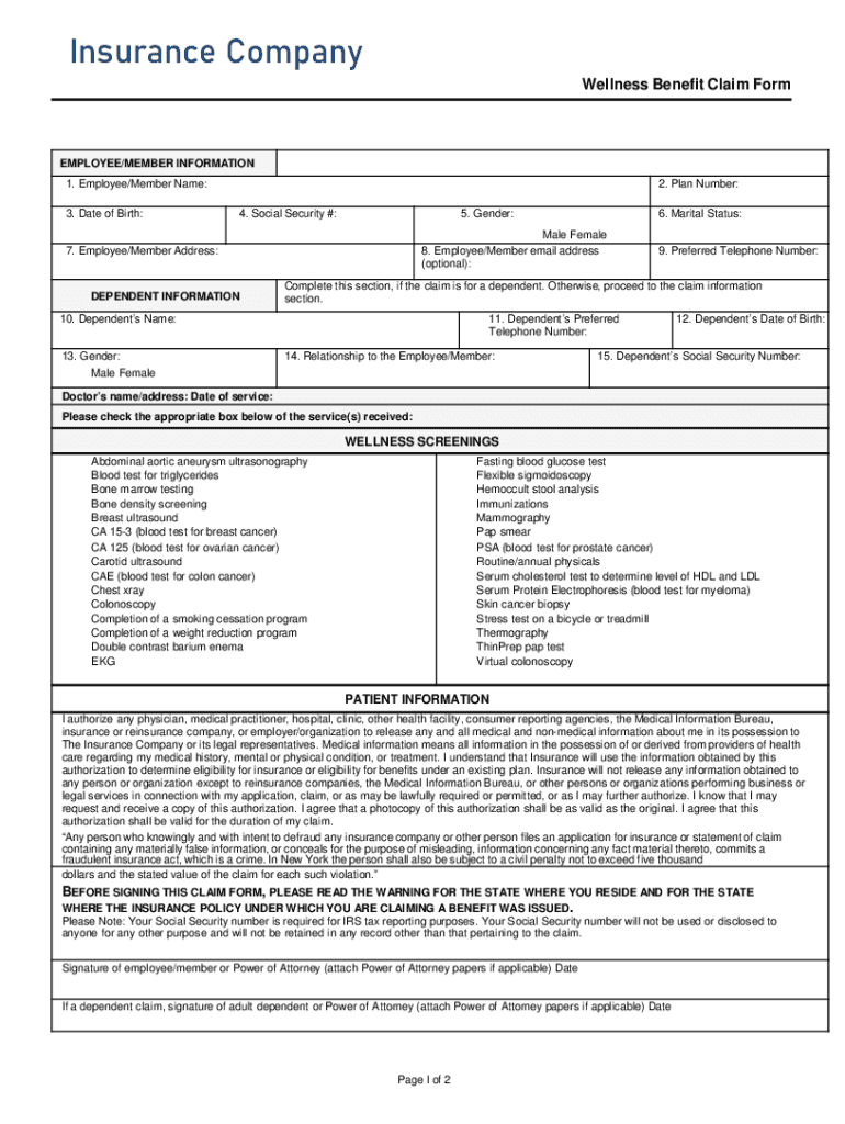 Fillable Online Wellness Benefit Claim Form - benefits-direct.com Fax ...