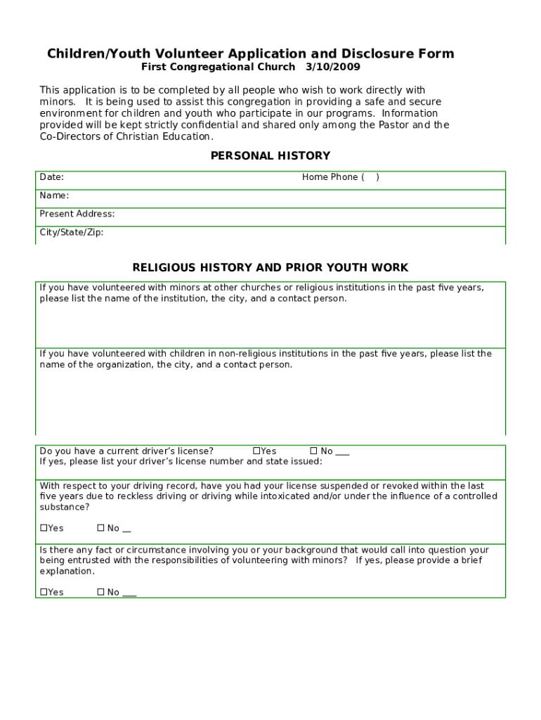 Authorized Children and Youth Volunteer Application and Disclosure ...