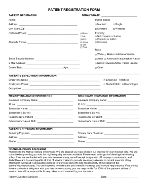 Fillable Online Today's Date / / PATIENT REGISTRATION FORM PATIENT ...
