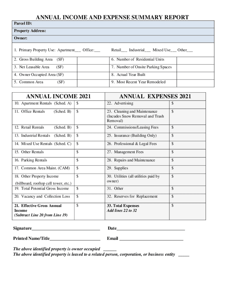 Fillable Online ANNUAL INCOME AND EXPENSE SUMMARY REPORT ANNUAL ... Fax ...