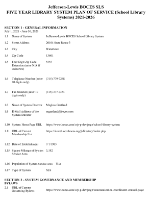 Fillable Online Erie 1 BOCES SLS FIVE YEAR LIBRARY SYSTEM PLAN OF ...