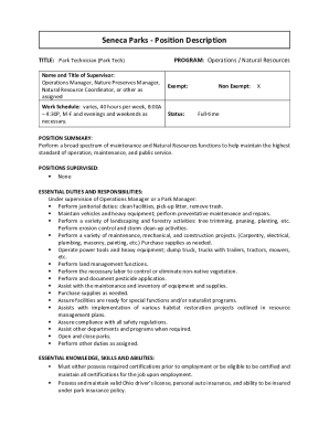 Fillable Online Park Technician ESSENTIAL DUTIES AND... - Jobs Seneca ...