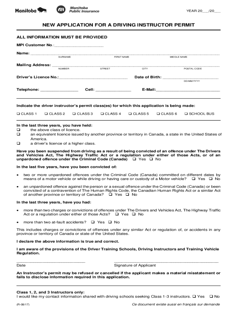 Fillable Online APPLICATION FOR DRIVING INSTRUCTORS PERMIT Fax Email ...