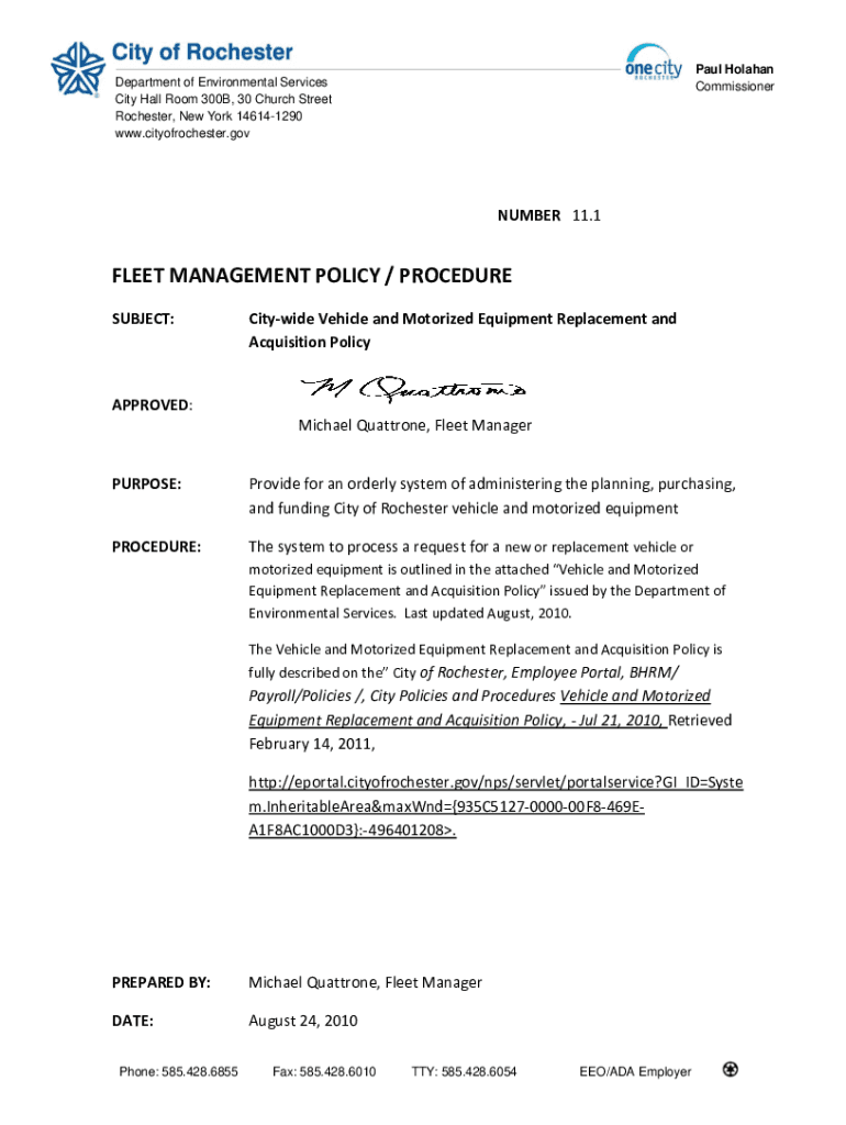 Fillable Online FLEET MANAGEMENT POLICY / PROCEDURE Fax Email Print ...