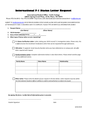 Fillable Online International F-1 Status Letter Request - Collin ...