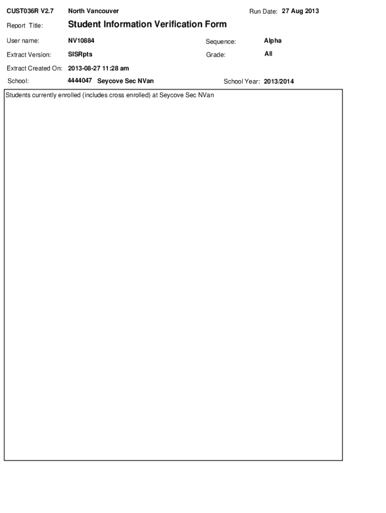 Fillable Online Auburn CSD Annual Student Information Verification Form ...