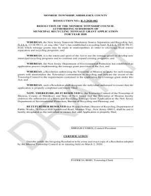 Fillable Online MONROE TOWNSHIP, MIDDLESEX COUNTY RESOLUTION NO.: R-11 ...