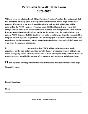 Fillable Online Permission for Child to Walk Home Form Fax Email Print ...