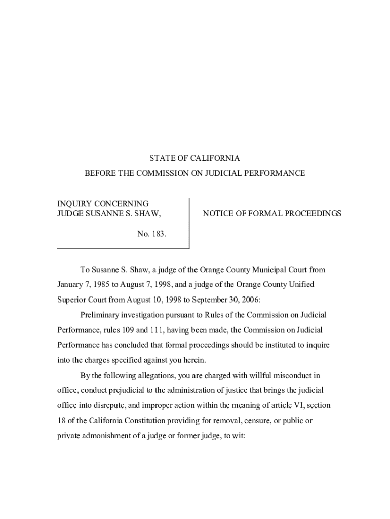Fillable Online cjp ca Inquiry Concerning Judge Susanne S. Shaw, No ...