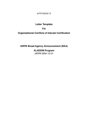 Fillable Online APPENDIX D Letter Template For Organizational Conflicts ...