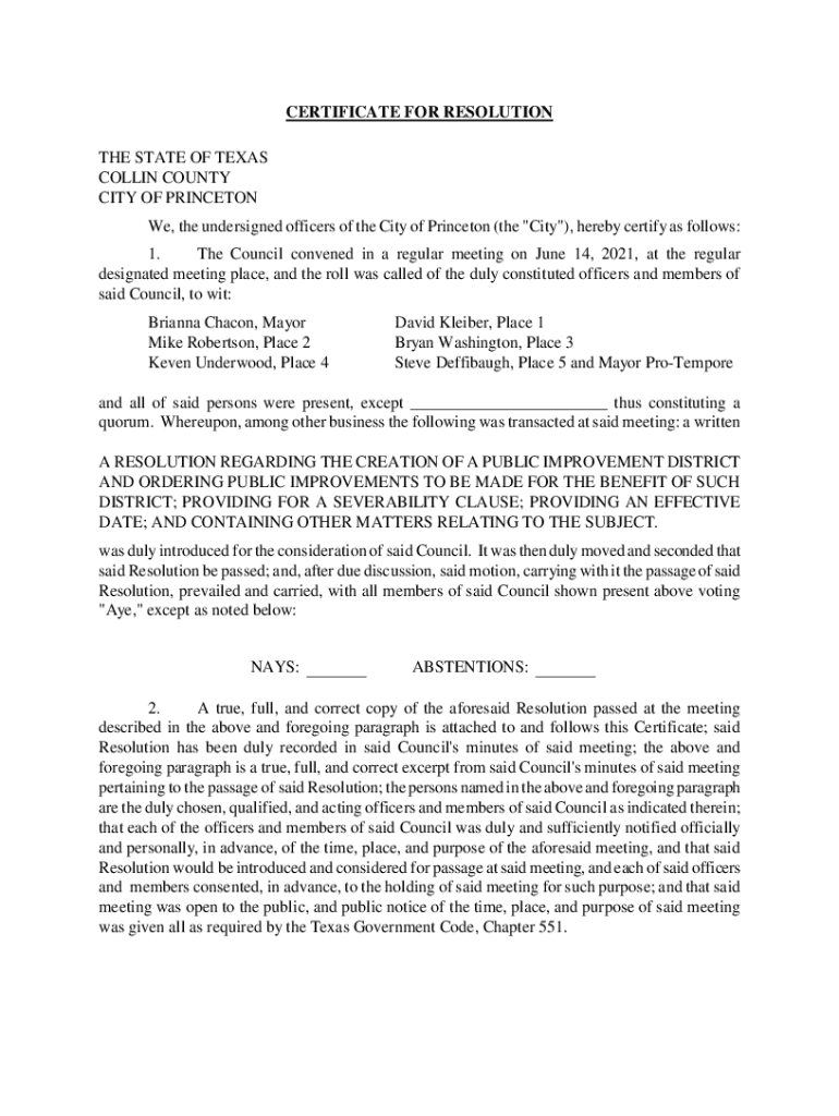 Fillable Online We, the undersigned officers of the City of Princeton (the "City"), hereby ...