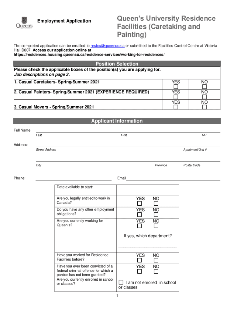 Fillable Online residences.housing.queensu.cawp-contentuploadsEmployment Application Queens ...