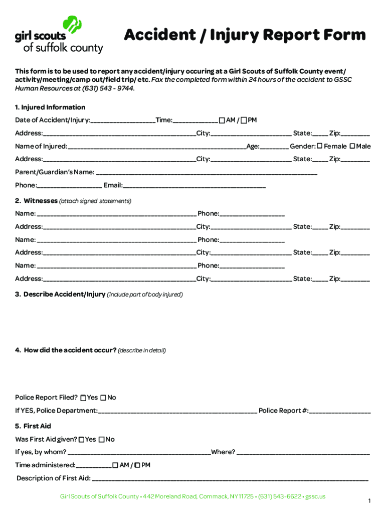 Fillable Online Accident/Injury Report Form. Accident/Injury Report ...