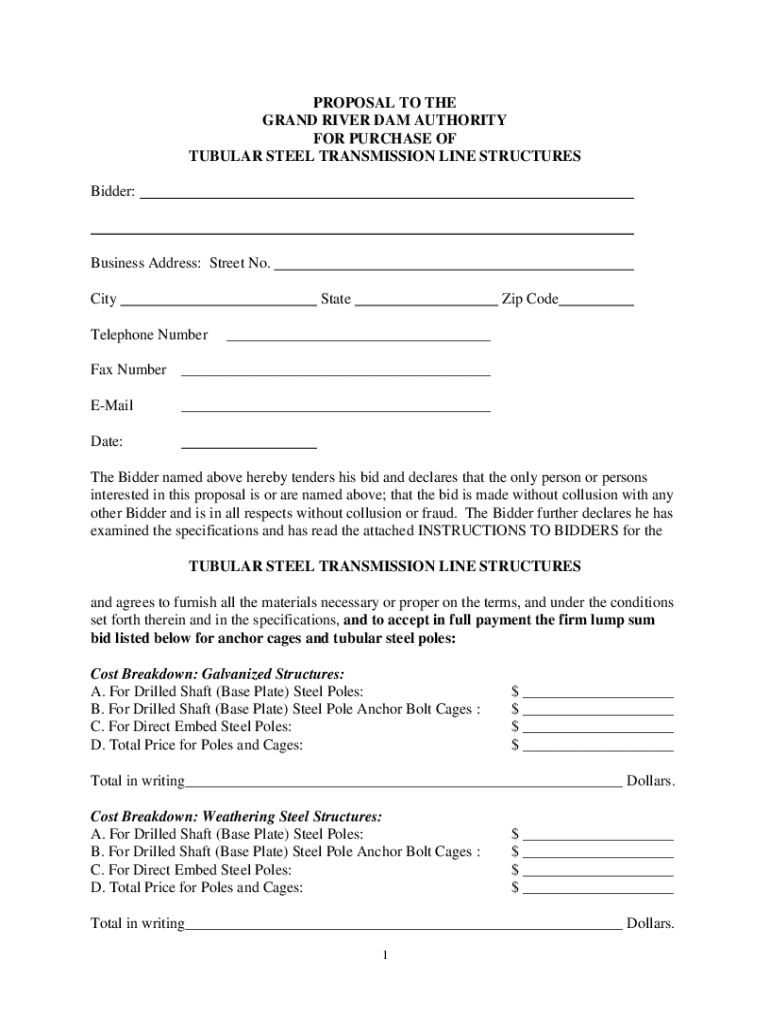 Fillable Online ATTACHMENT B: PROPOSAL TO THE GRAND RIVER DAM AUTHORITY ...