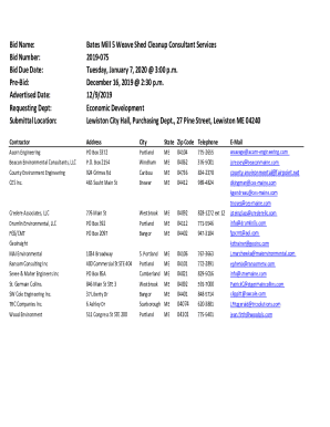 Fillable Online Bid Name: Bid Number: Bid Due Date: Pre-Bid: Advertised ...