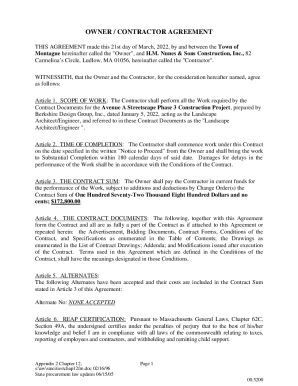 Fillable Online OWNER / CONTRACTOR AGREEMENT Fax Email Print - pdfFiller