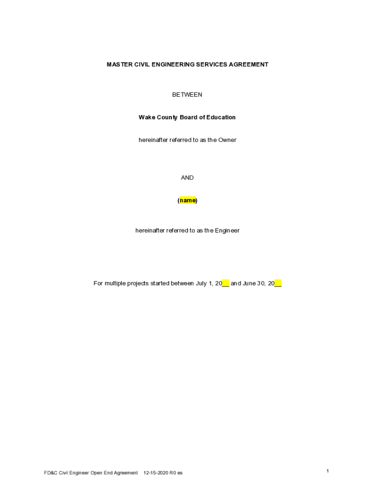 Fillable Online www.wcpss.netcmslibMASTER CIVIL ENGINEERING SERVICES ...