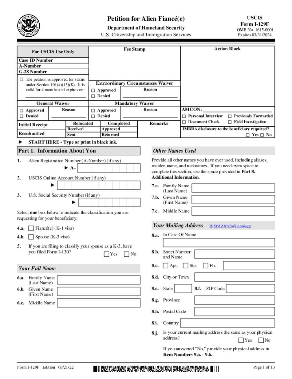 Form I 129F USCIS Fill Edit Printable PDF Forms Online