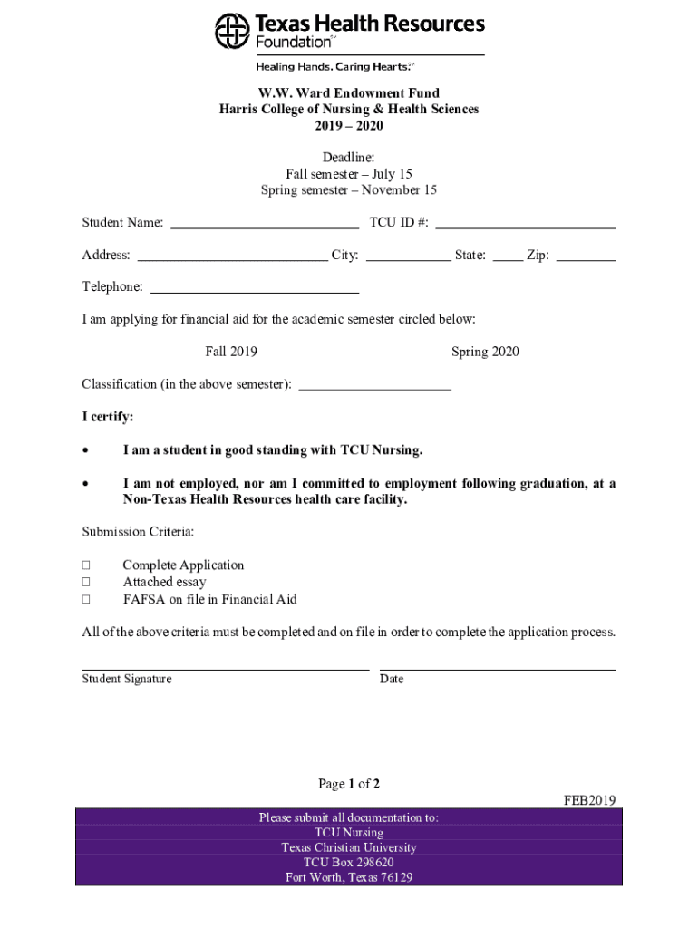 Fillable Online financialaid tcu www.pdffiller.com898225-fillable-ww ...
