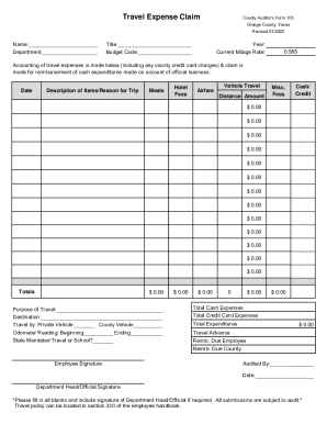 Fillable Online Fillable EXPENSE REIMBURSEMENT CLAIM COUNTY AUDITOR ...