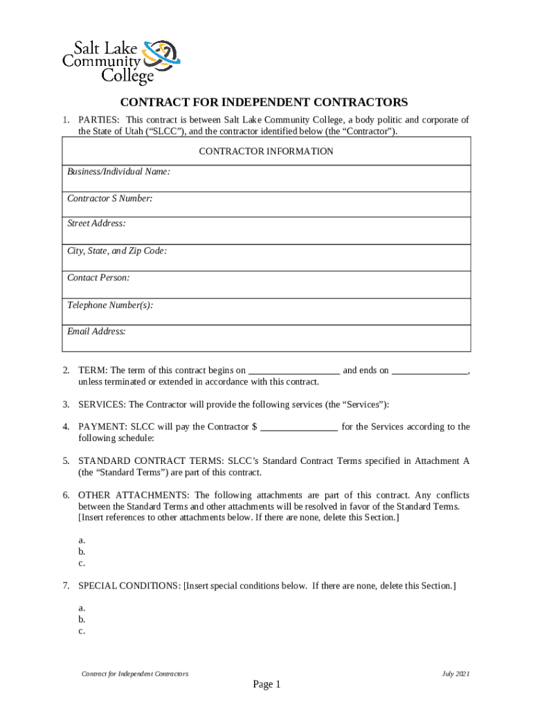 www.slcc.edudocsIndependentContractorContract For Independent ...