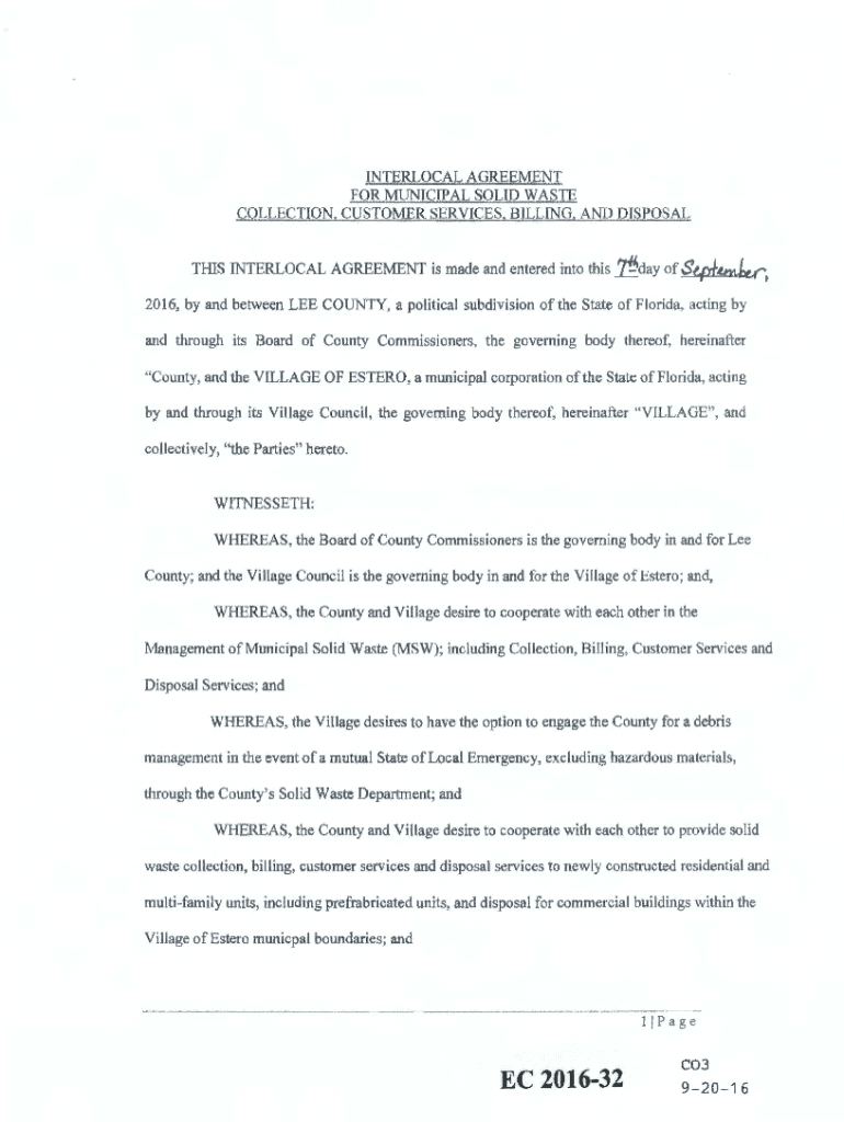 Fillable Online AN INTERLOCAL AGREEMENT PROVIDING FOR THE SOLID WASTE DISPOSAL AND ... Fax Email ...