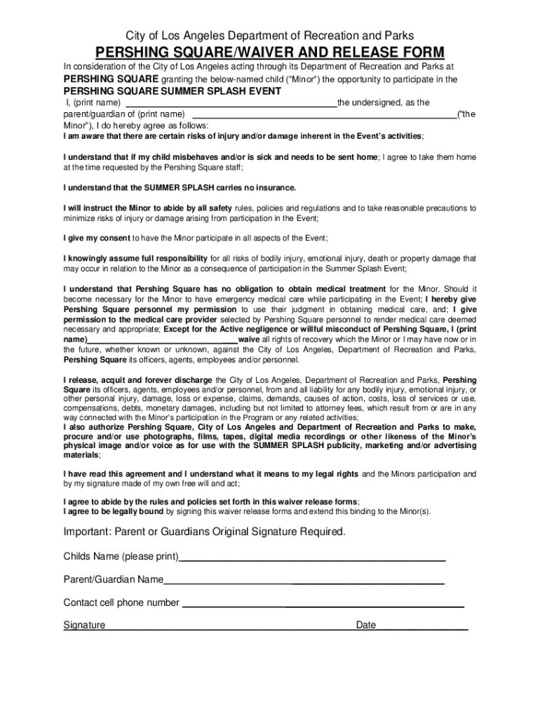 Fillable Online www.laparks.orgpdfascregformwaiverCity of Los Angeles Department of Recreation ...