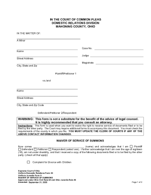 Fillable Online Form 30/Uniform Juvenile Form 9: Waiver of Service of Summons Fax Email Print ...